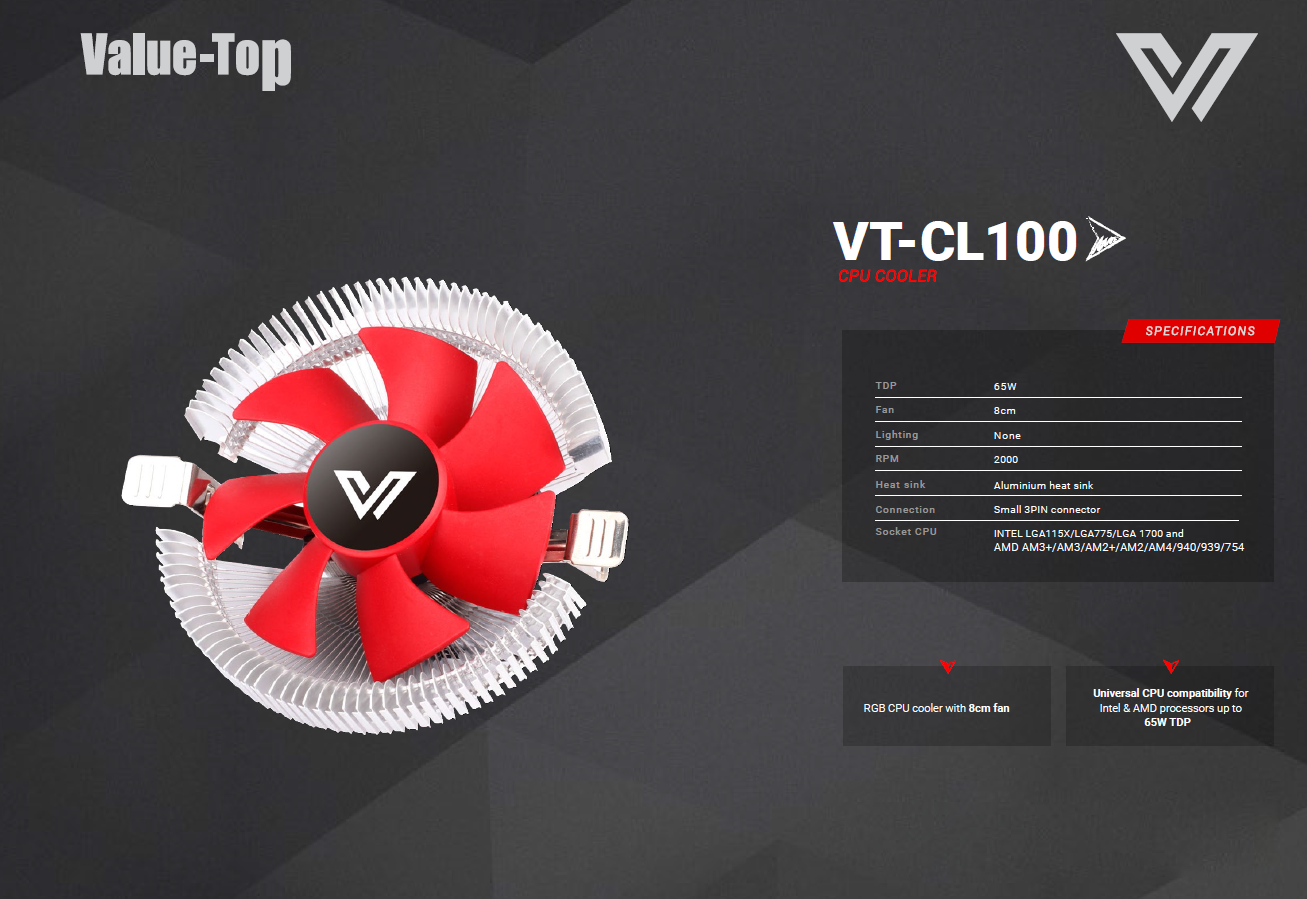 VALUE TOP VT-CL100 AIR RED BLADES CPU COOLER PRICE IN BD
