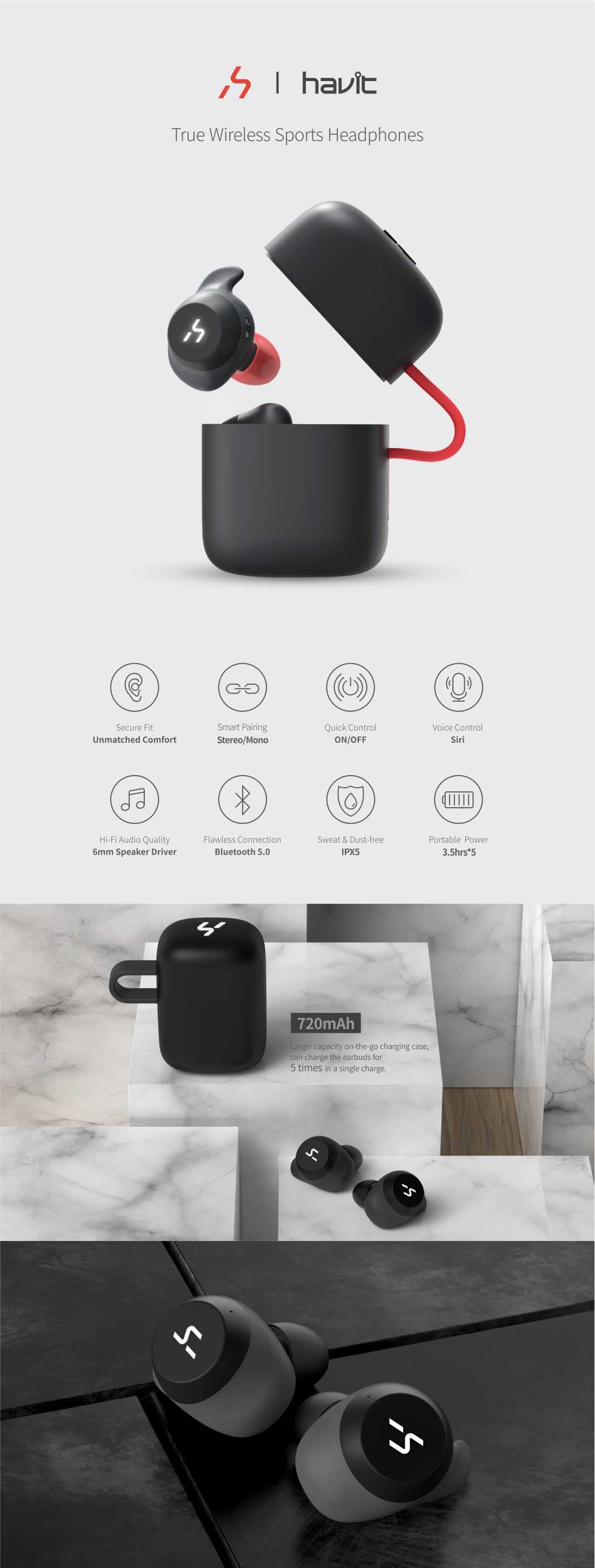 buy HAVIT G1 TRUE WIRELESS SPORTS BLACK EARBUDS with the best price in ...