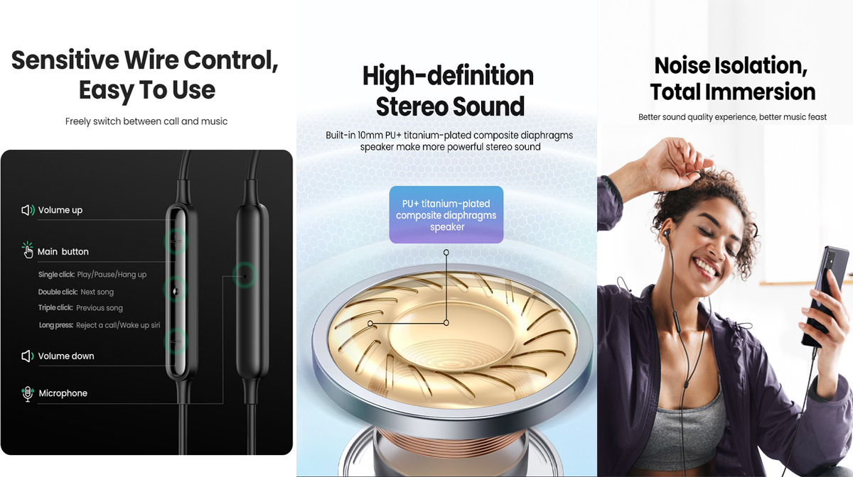 Ugreen EP103 3.5mm/ Type-C/ Lightning Earphone Price In BD