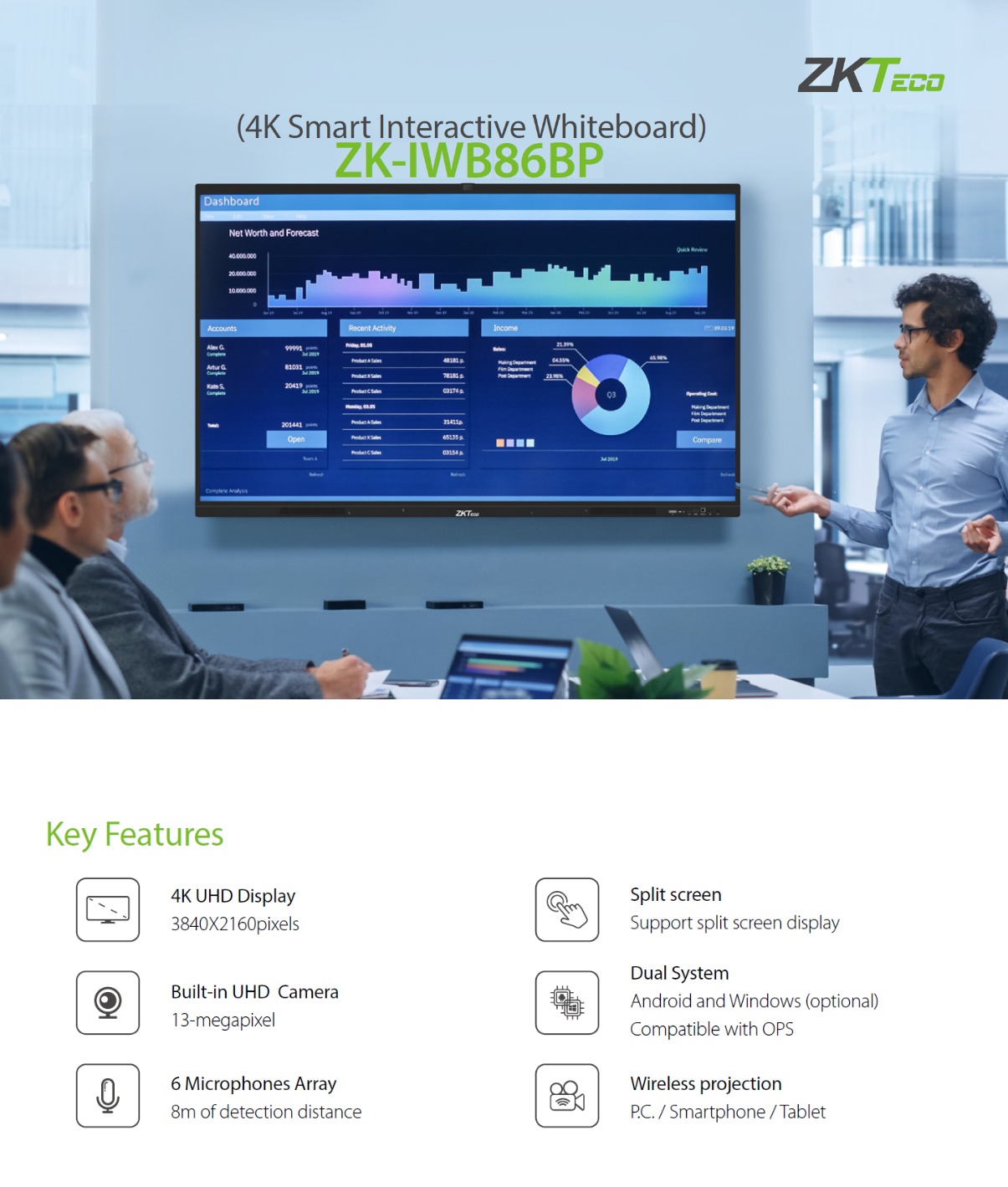 ZKTeco ZK-IWB86BP 86-Inch 4K Smart Interactive Board Price In BD ...